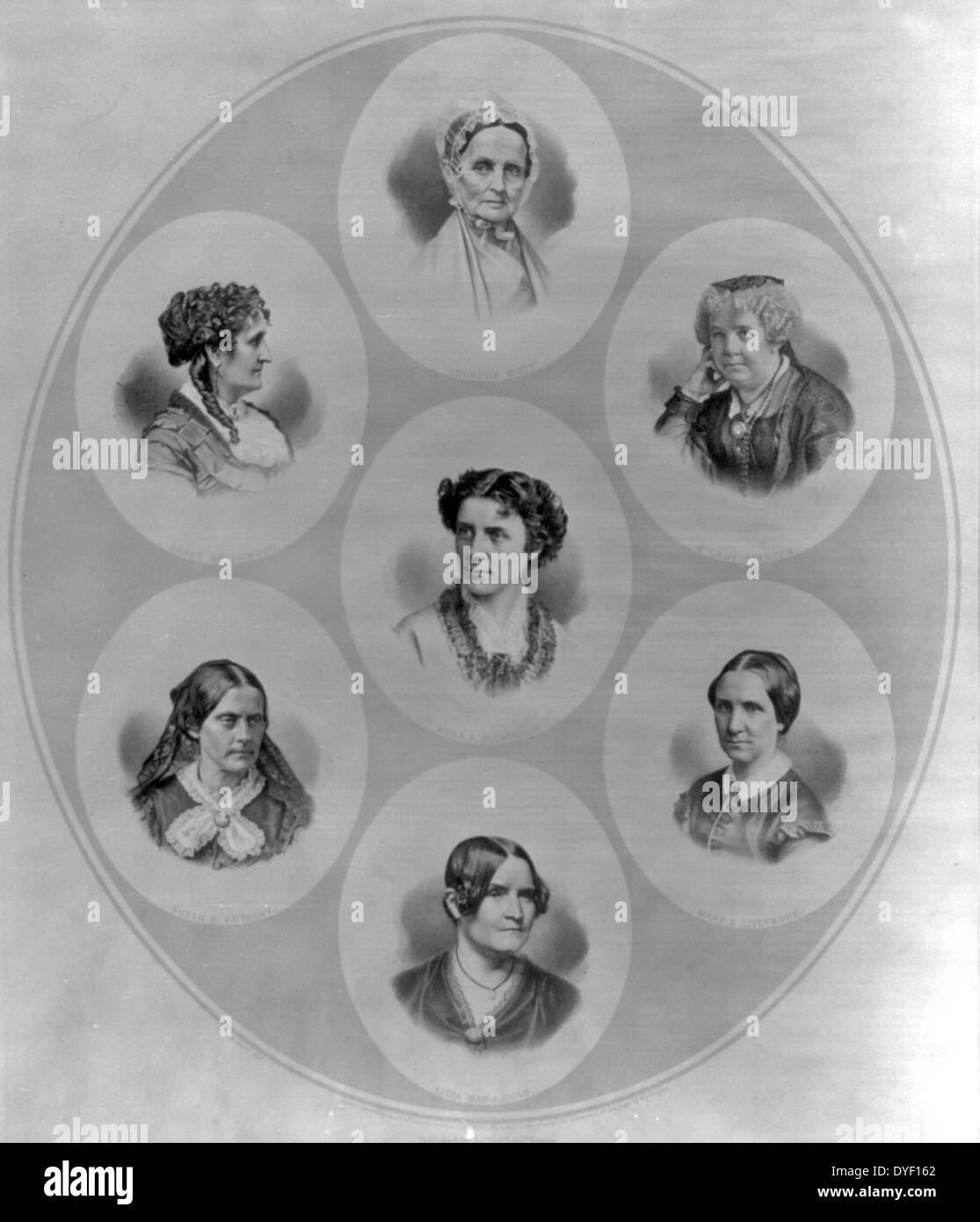 Head and shoulders portraits of seven prominent figures of the suffrage ...