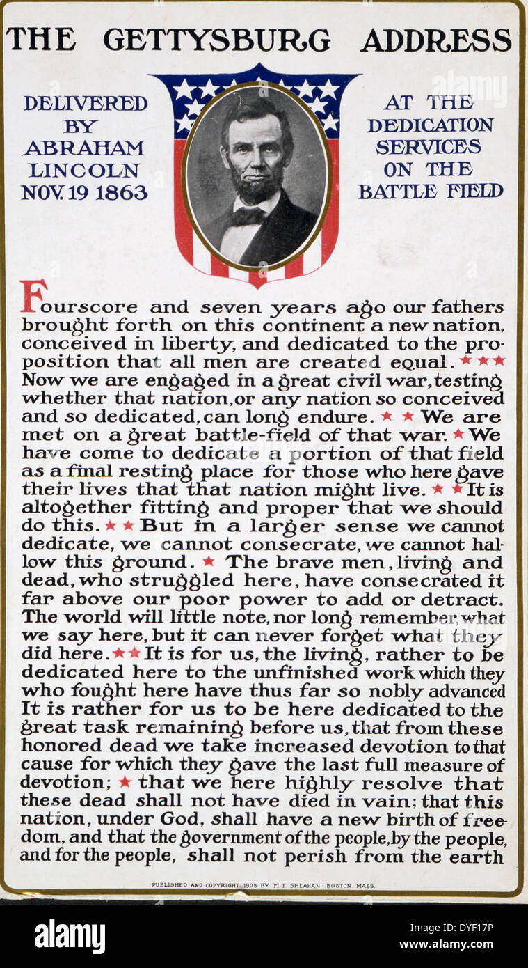 The Gettysburg address delivered by Abraham Lincoln Nov. 19 1863 at the ...