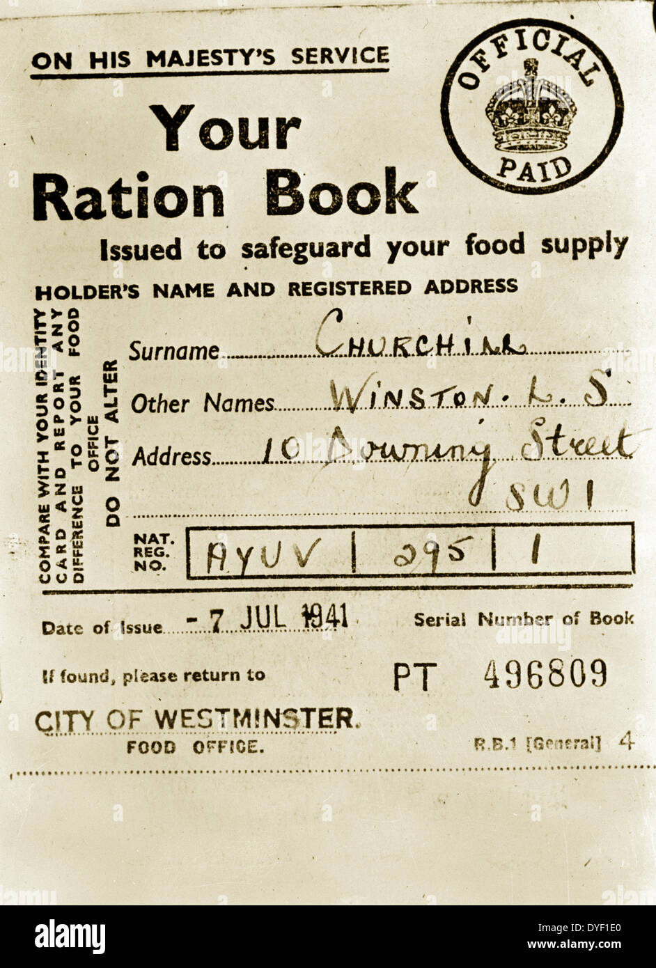 Food in England. A page from British Prime Minister Winston Churchill's ...