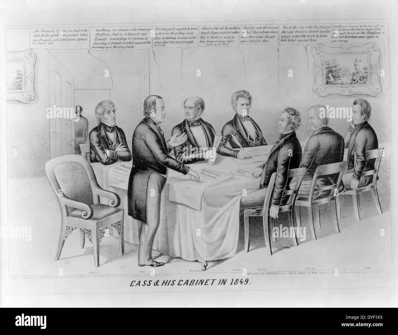 Cass & his cabinet in 1849 by Henry Robinson, 1848. Lithograph print on ...