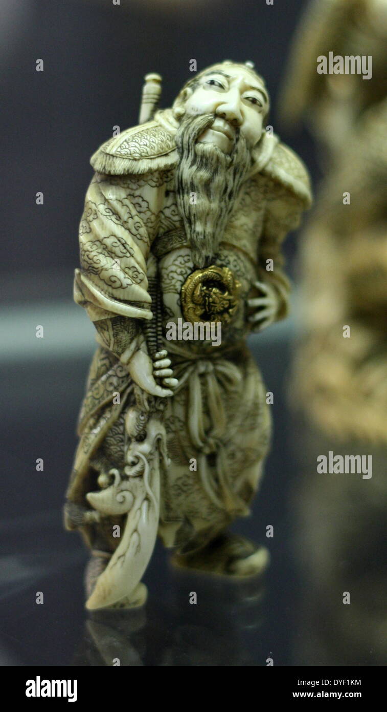 Japanese okimono representing legendary Chinese general Kanyu. Made ...