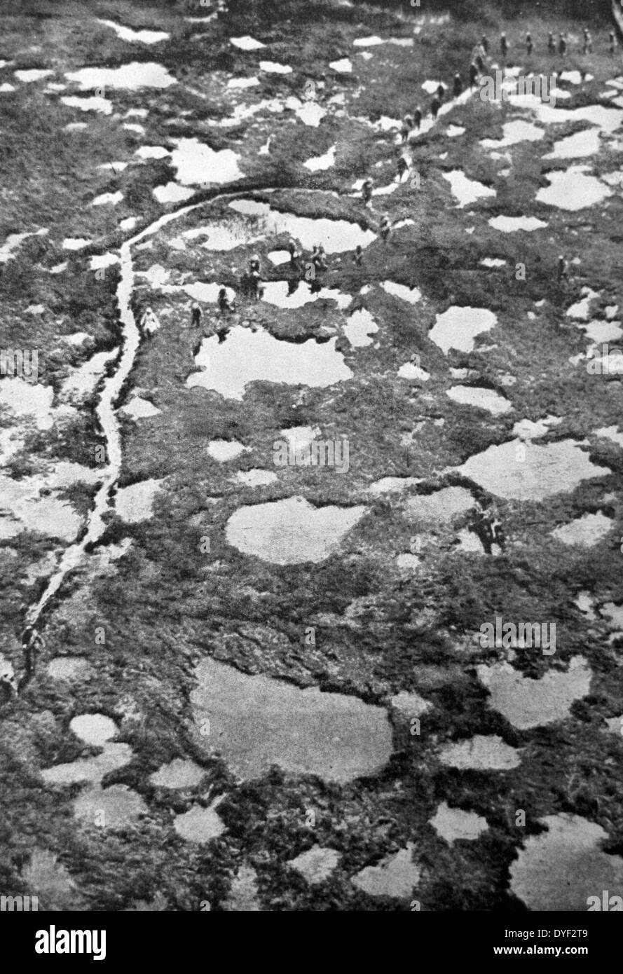 Arial photograph of the terrain of the battlefields during the First ...