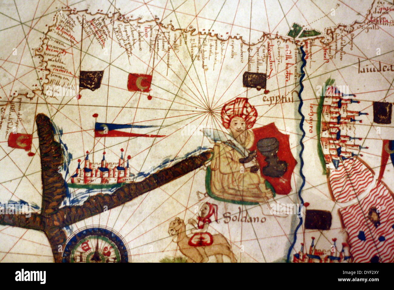 Detail from an illustrated navigational map of Europe, from 1528. Made ...