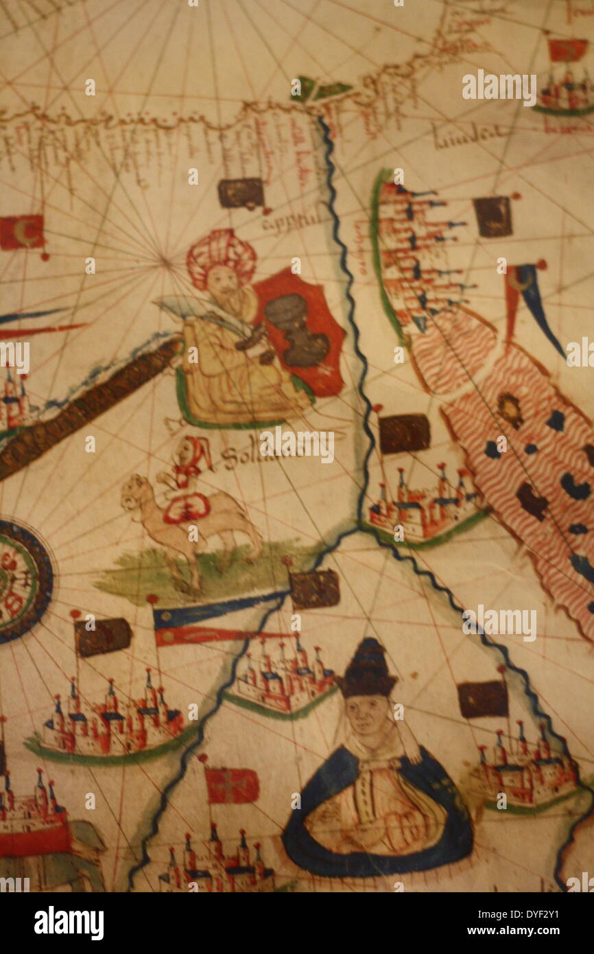 Detail from an illustrated navigational map of Europe, from 1528. Made ...