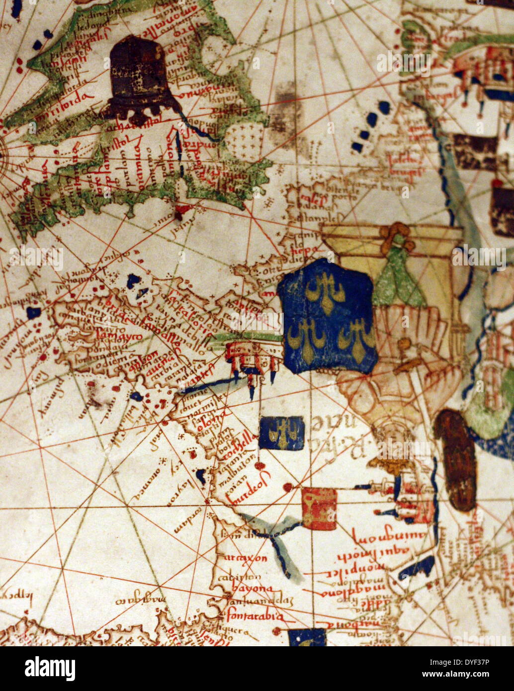 Detail from an illustrated navigational map of Europe, from 1528. Made ...