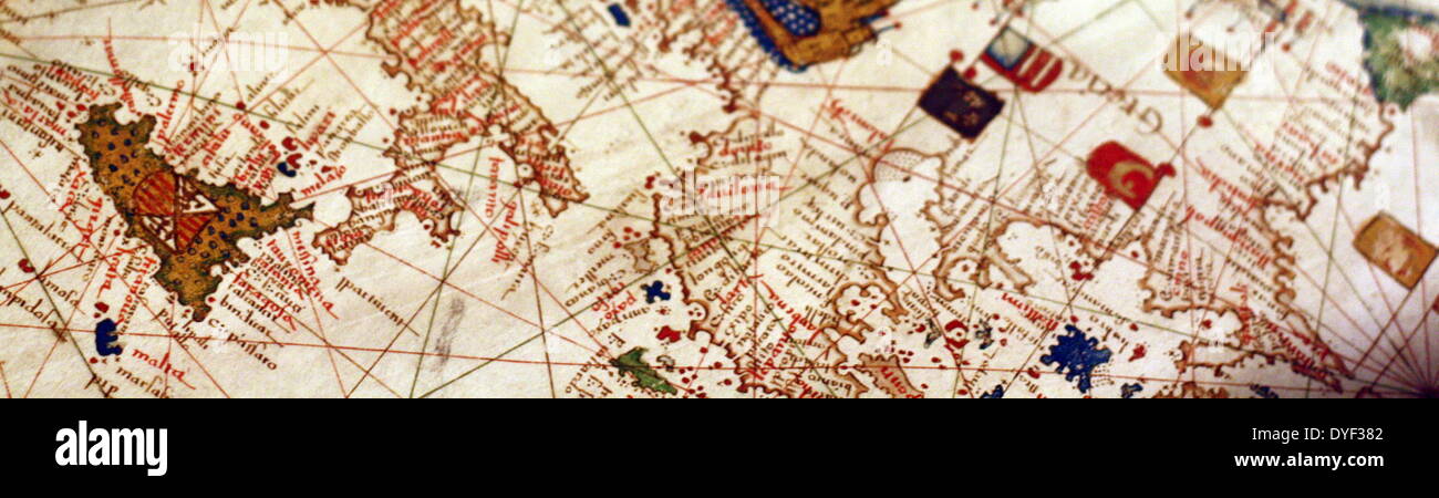 Detail from an illustrated navigational map of Europe, from 1528. Made ...