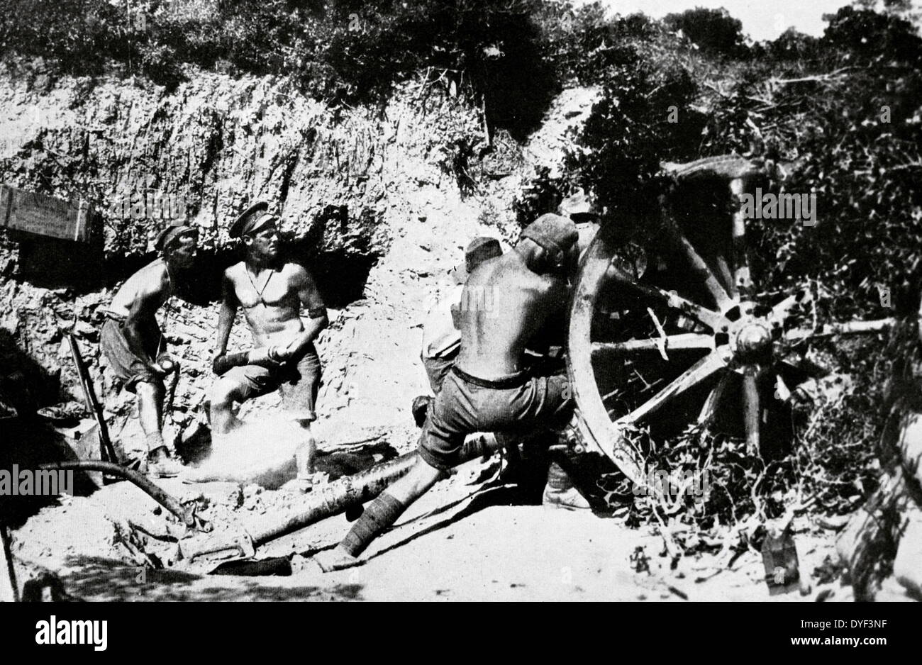 Photograph of some soldiers moving a cannon in Turkey during the ...