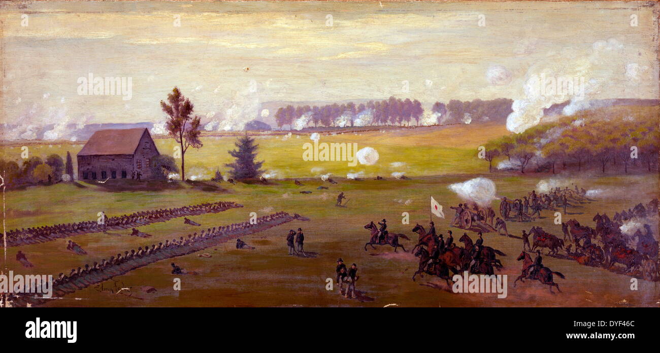 The Battle of Gettysburg 1894. View of the Union lines on the morning ...