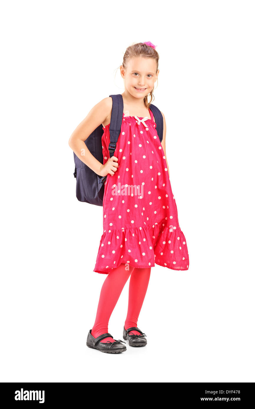 Little girl posing with backpack Stock Photo - Alamy