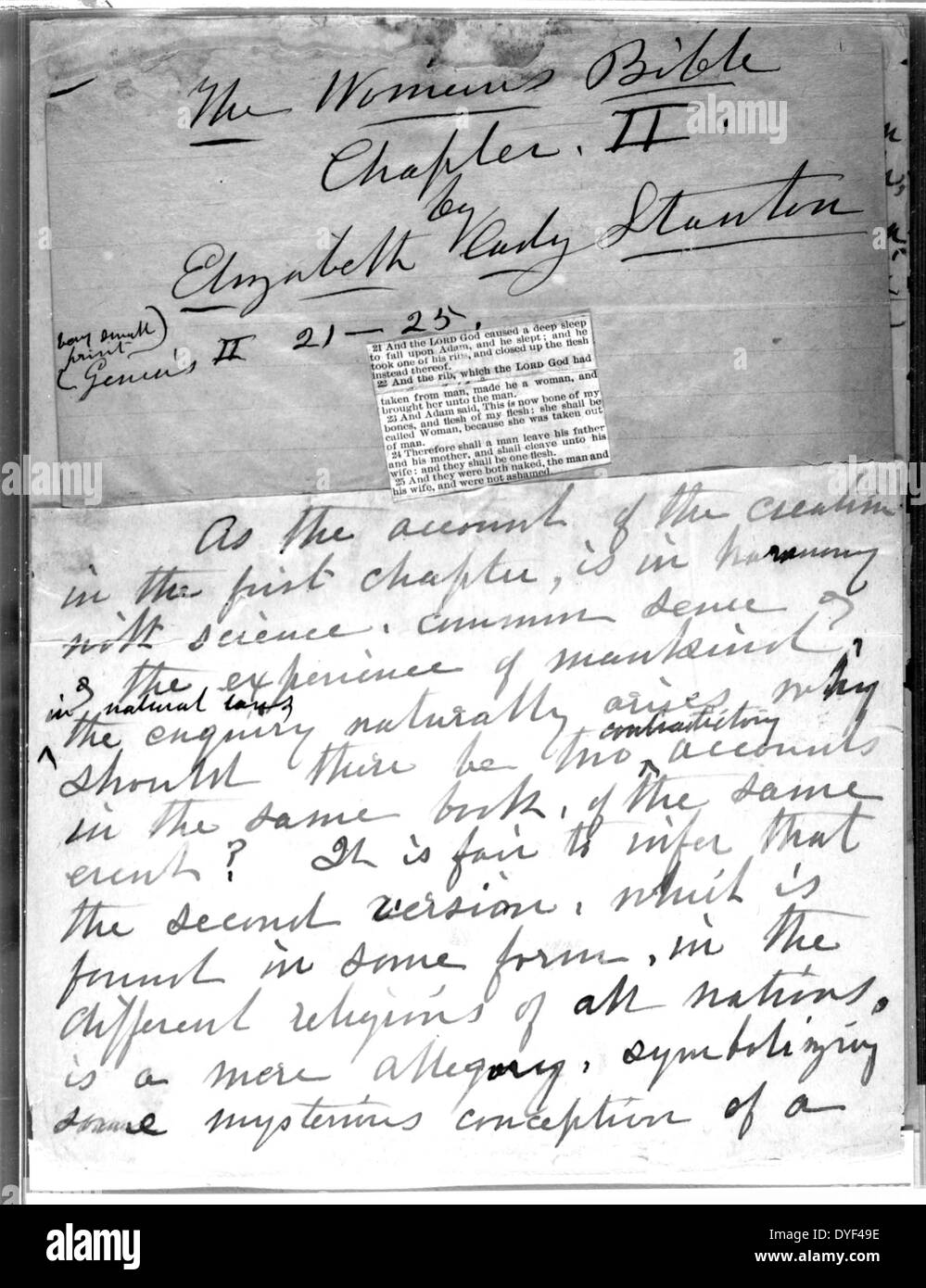 Section of the Draft of Elizabeth Cady Stanton's 'The Woman's Bible ...