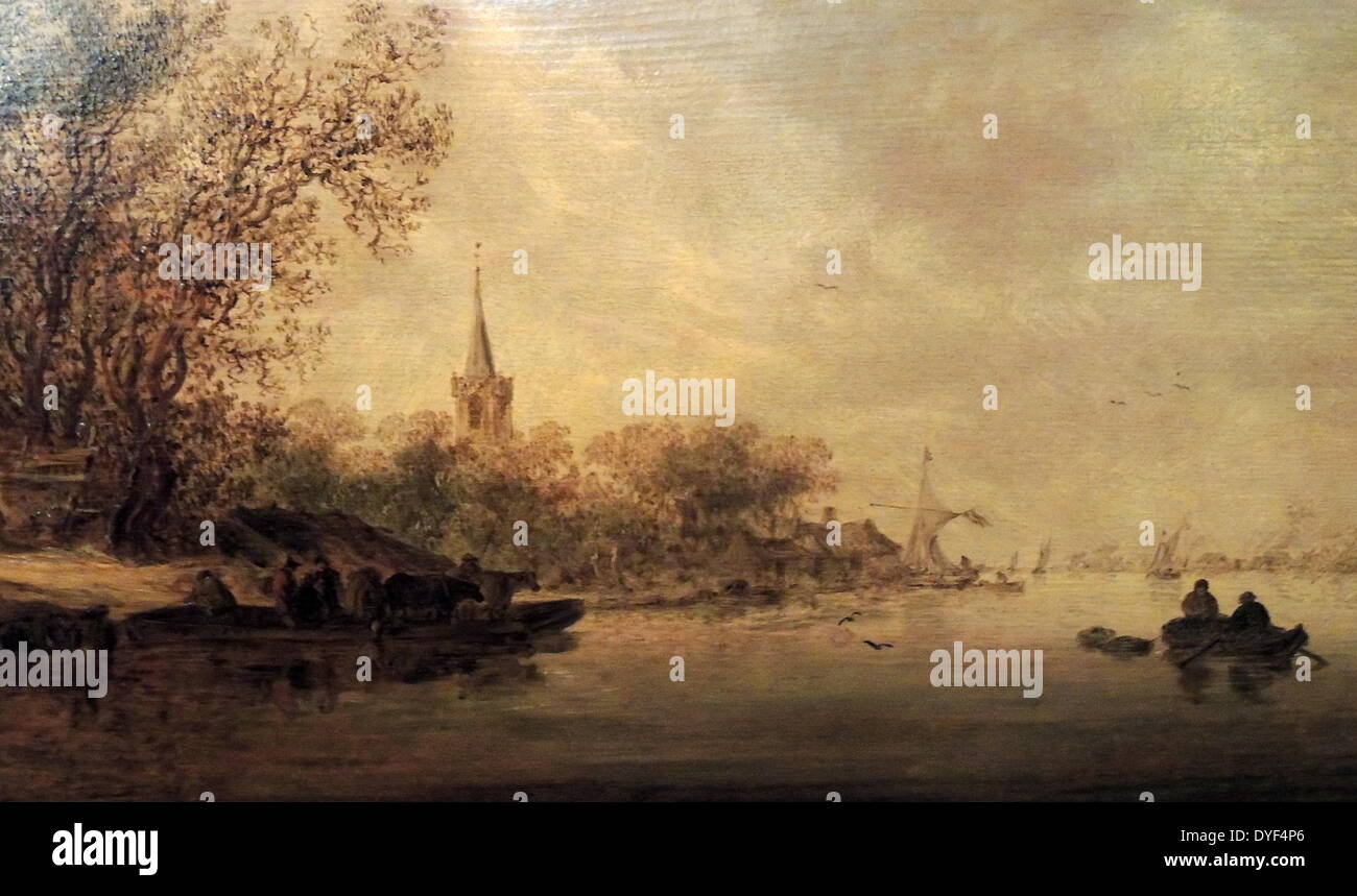 Painting called "A River Scene" 1643. Jan van Goyen Stock Photo - Alamy