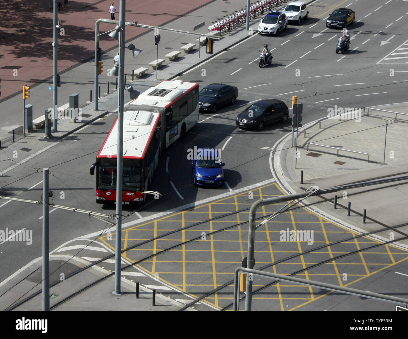 Street Scene With Bus Turning Round a Roundabout 2013 Stock Photo - Alamy