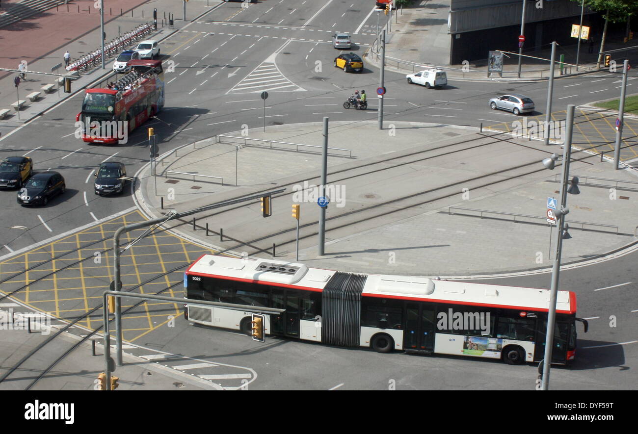 Street Scene With Bus Turning Round a Roundabout 2013 Stock Photo - Alamy