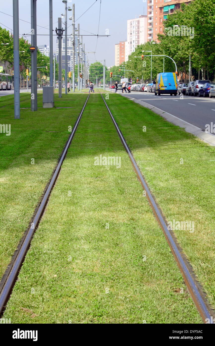 Tram Tracks Running Alongside Road Stock Photo - Alamy