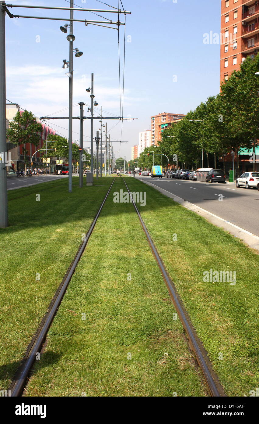 Tram Tracks Running Alongside Road Stock Photo - Alamy