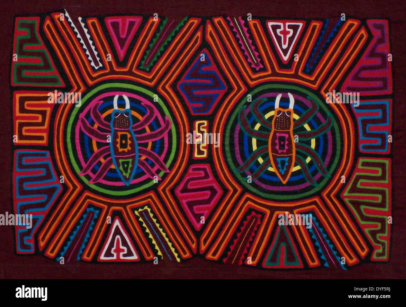 Mola textile by Kuna Indian artist, depicting an invertebrate animal ...