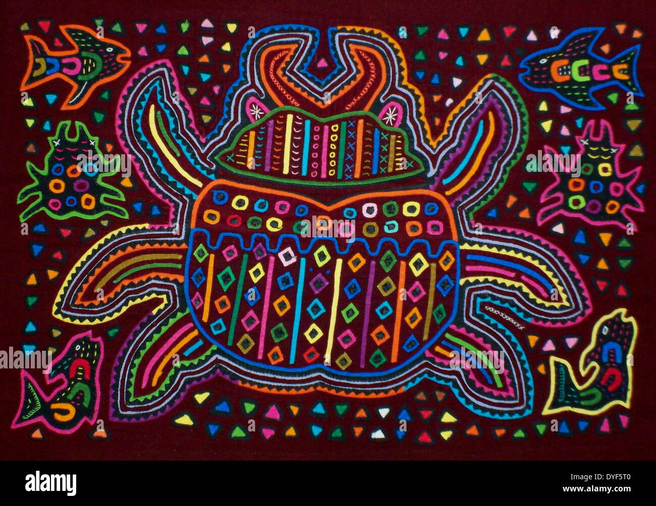 Mola textile by Kuna Indian artist, depicting an invertebrate animal. From the San Blas ...