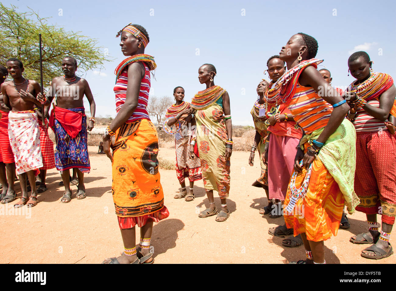 Members of the Samburu tribe in a traditional dance, Kenya Stock Photo ...