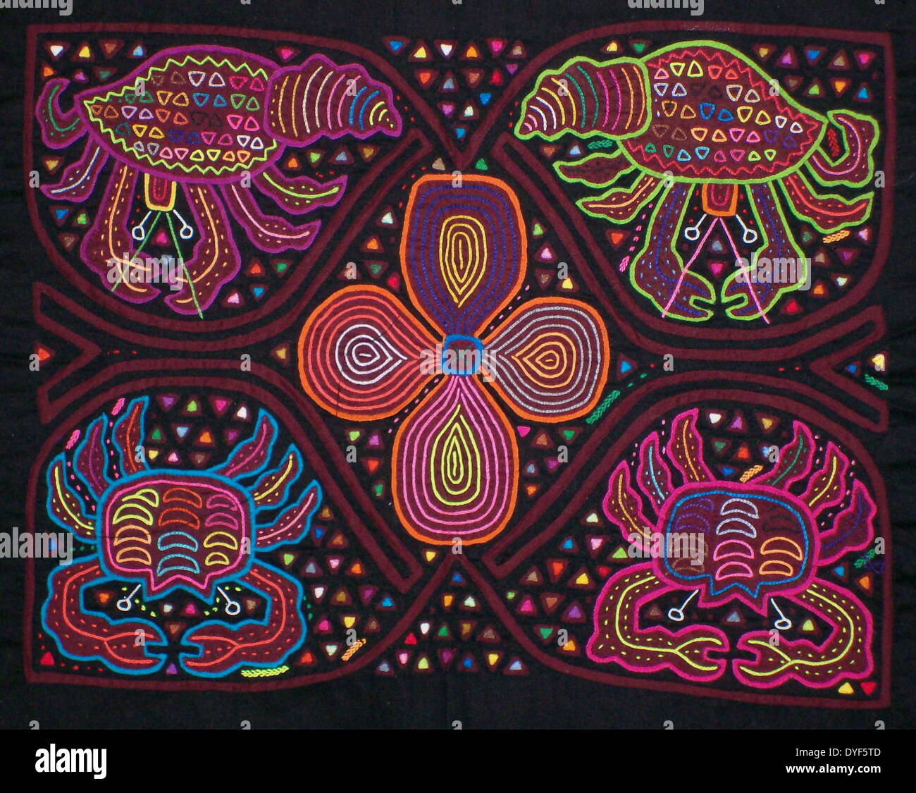 Mola textile by Kuna Indian artist, depicting an invertebrate animal ...