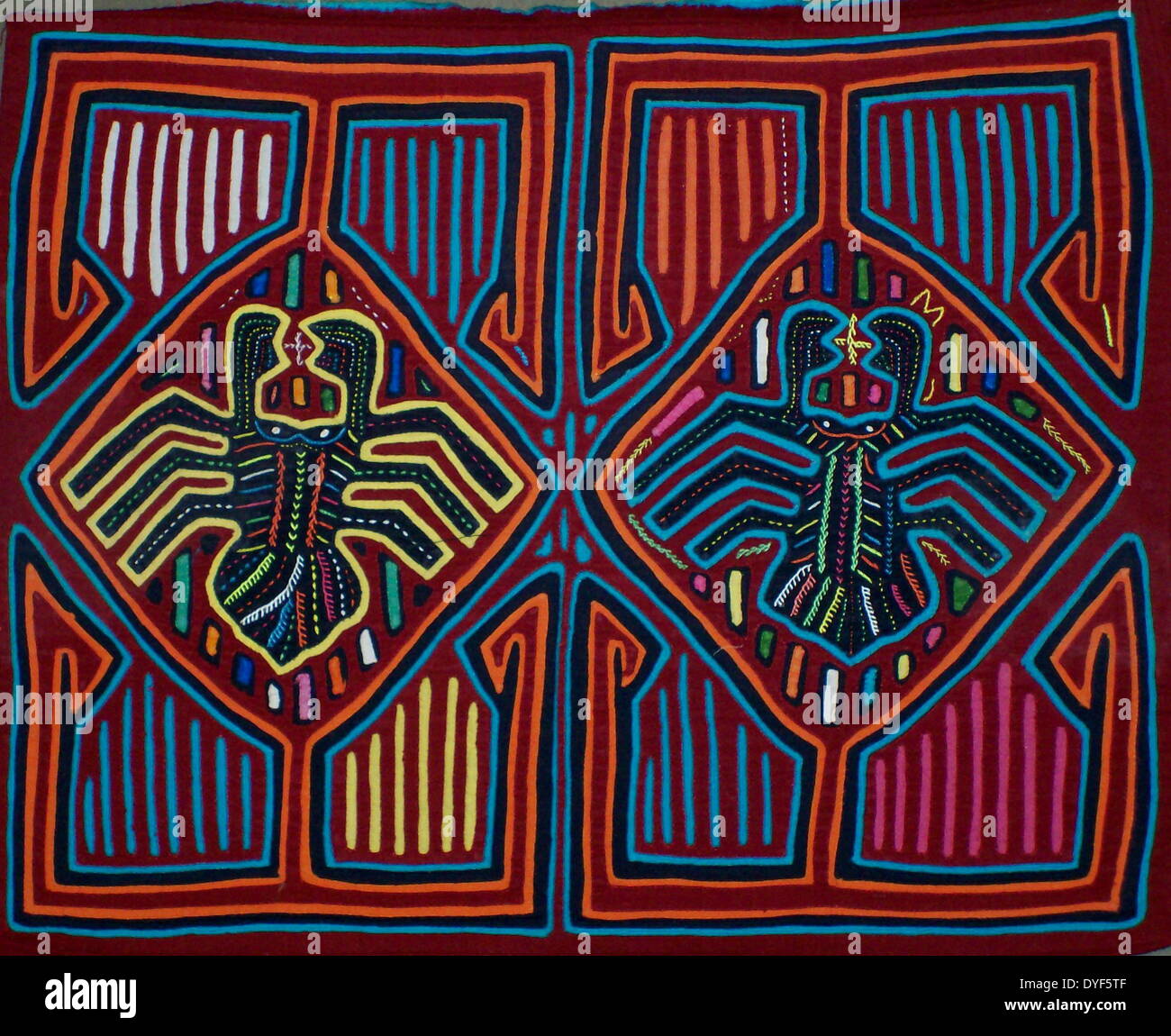 Mola textile by Kuna Indian artist, depicting an invertebrate animal ...