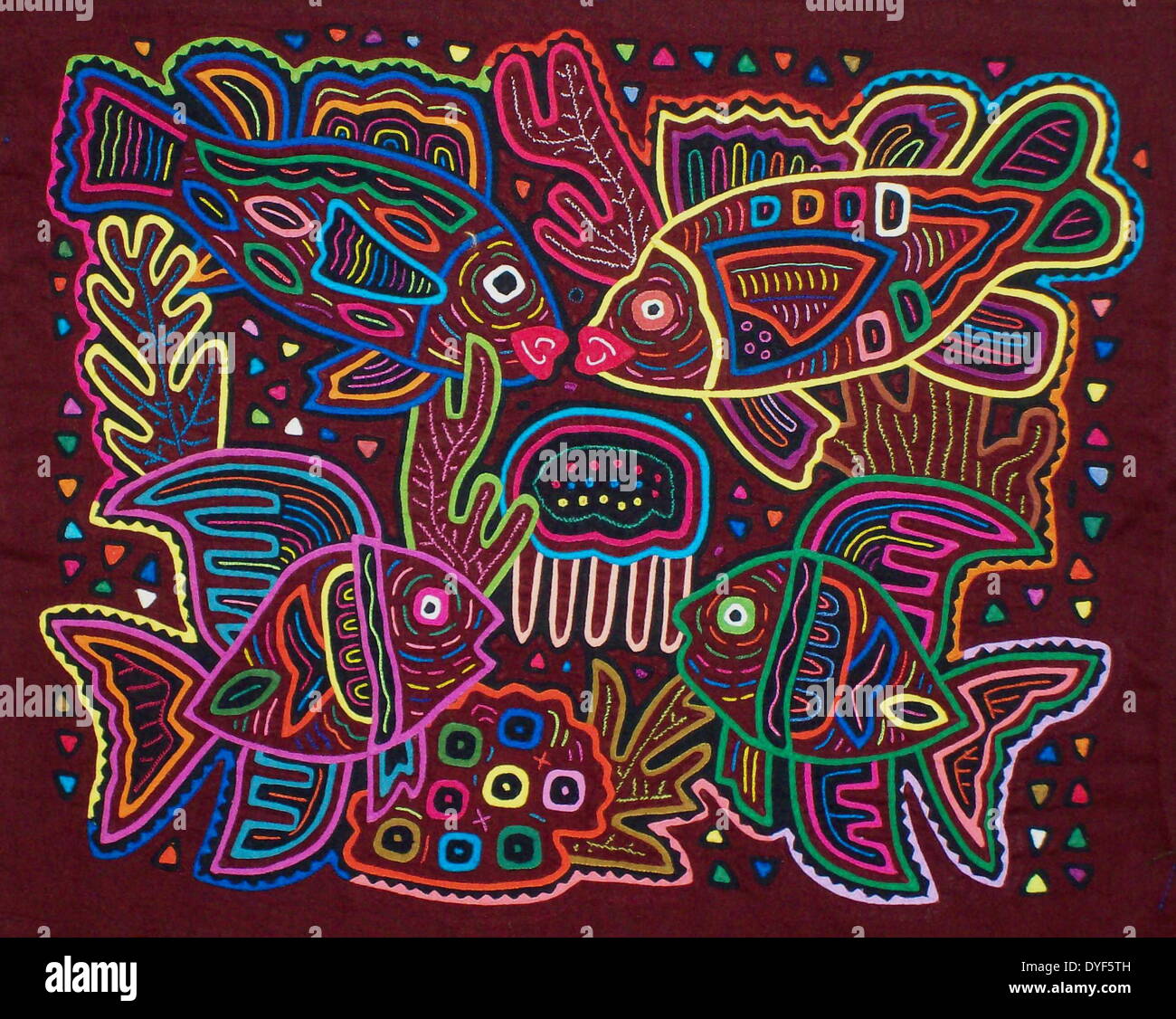 Mola textile by Kuna Indian artist, depicting an invertebrate animal ...