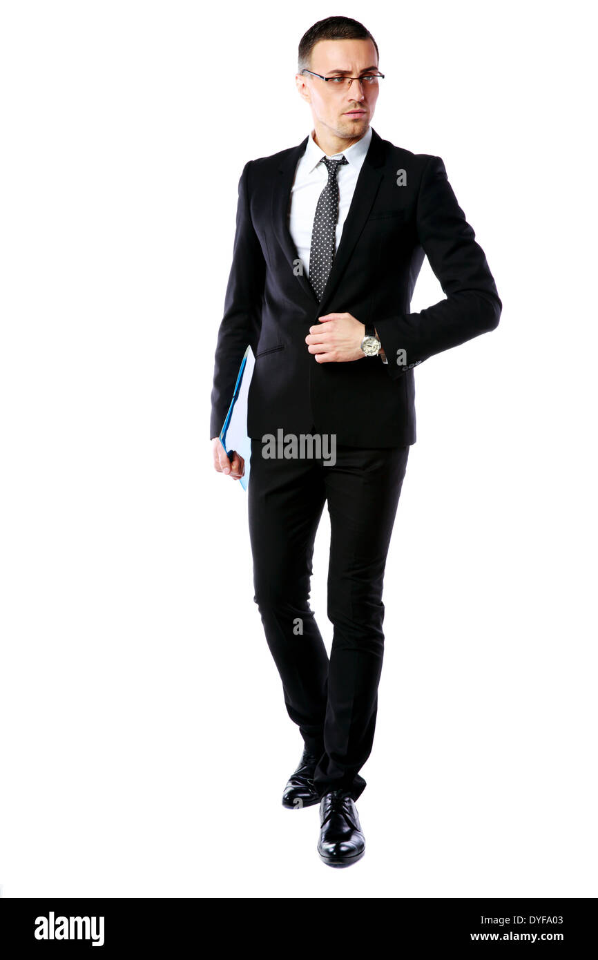 Full length portrait of a pensive businessman in glasses over white ... Full length portrait of a pensive businessman in glasses over white ...