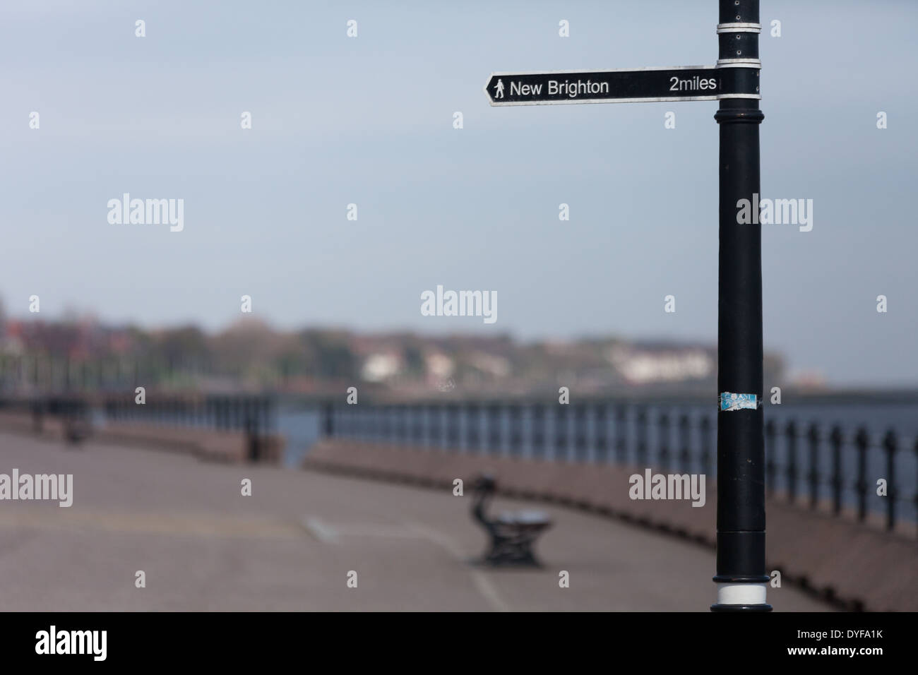 A Signpost pointing to New Brighton in Seacombe, Cheshire Stock Photo ...