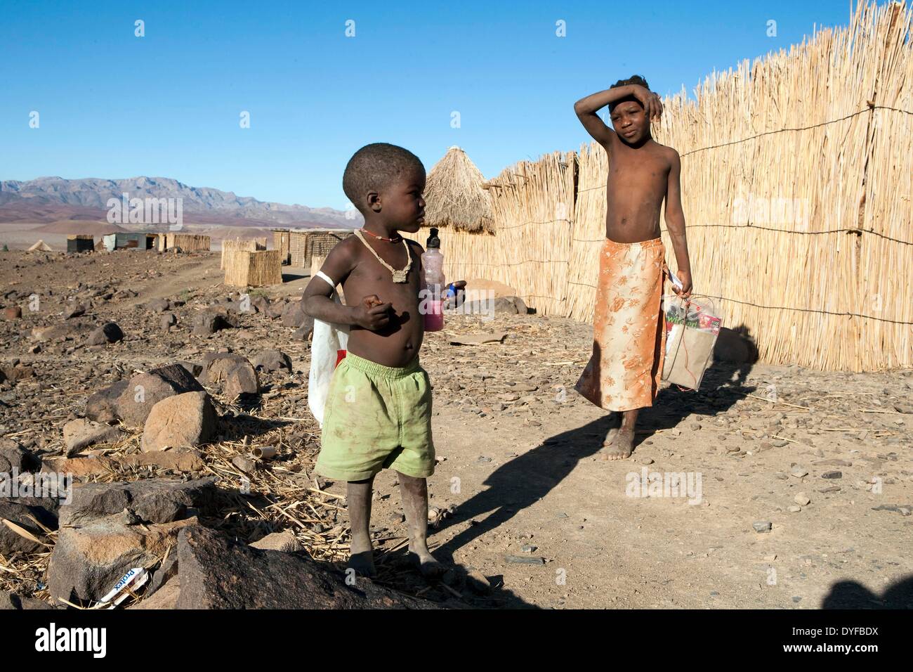 Two children are pictured in the village Aussenkehr near Noordoewer at ...
