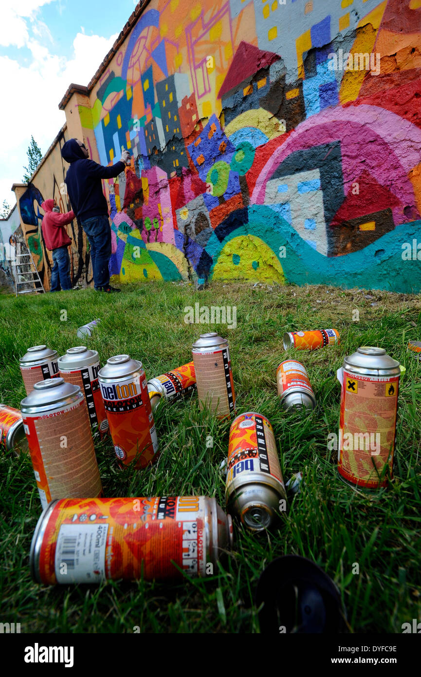Wall decorated with graffiti with themes from the opera The Cunning ...