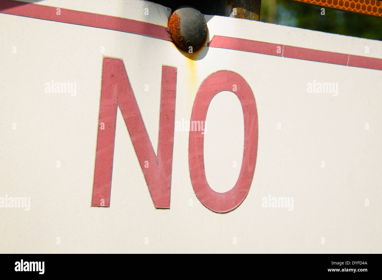 Tight shot of the word no on a street sign Stock Photo - Alamy