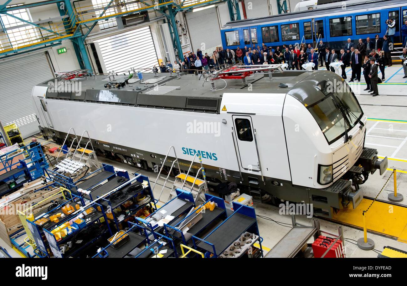 Munich, Germany. 16th Apr, 2014. A new Vectron locomotive at the ...
