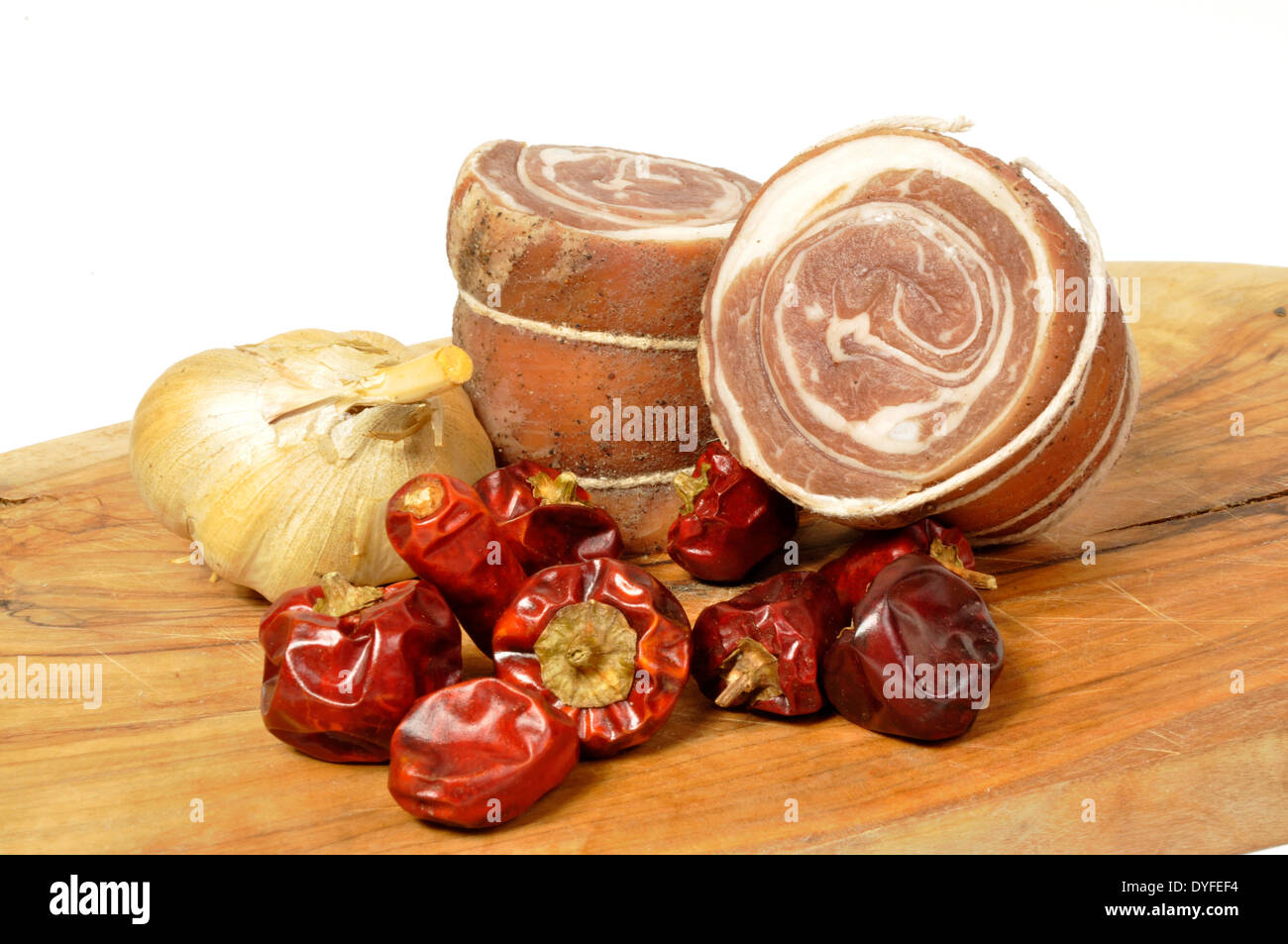 Smoked lamb pancetta charcuterie meat deli food chillies and garlic ...