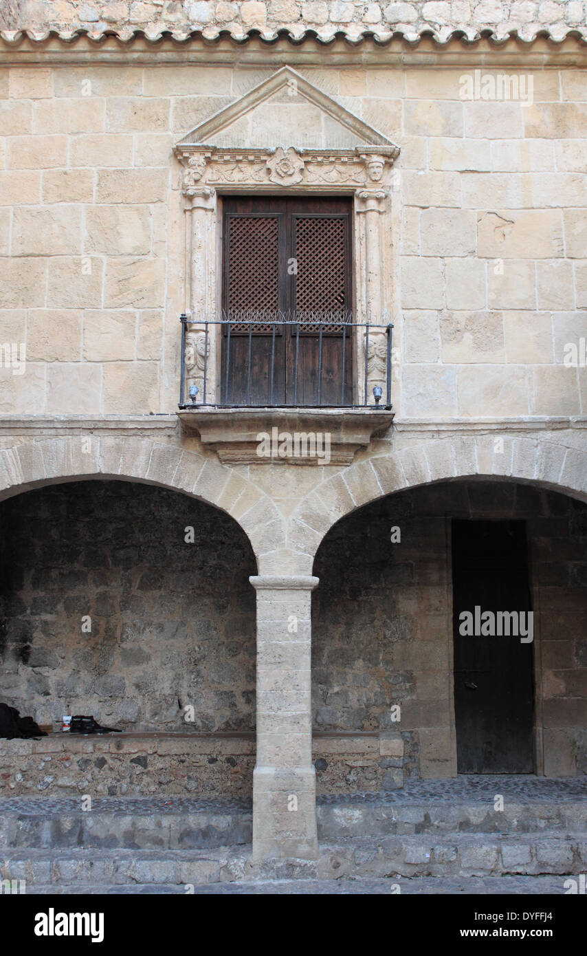 Medieval window in the Armoury Court of Ibiza town, Spain Stock Photo ...