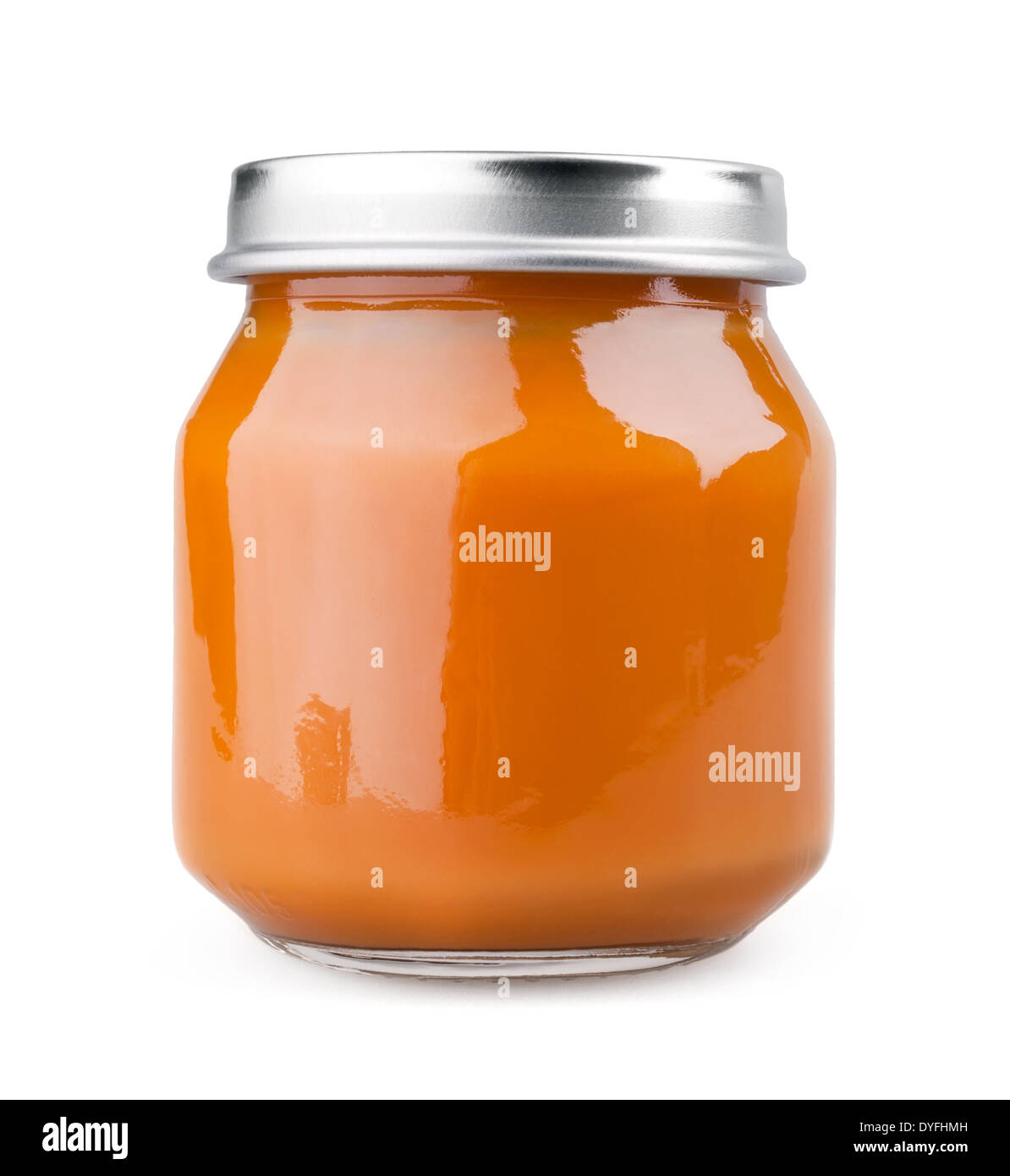 Baby food on white background Stock Photo - Alamy