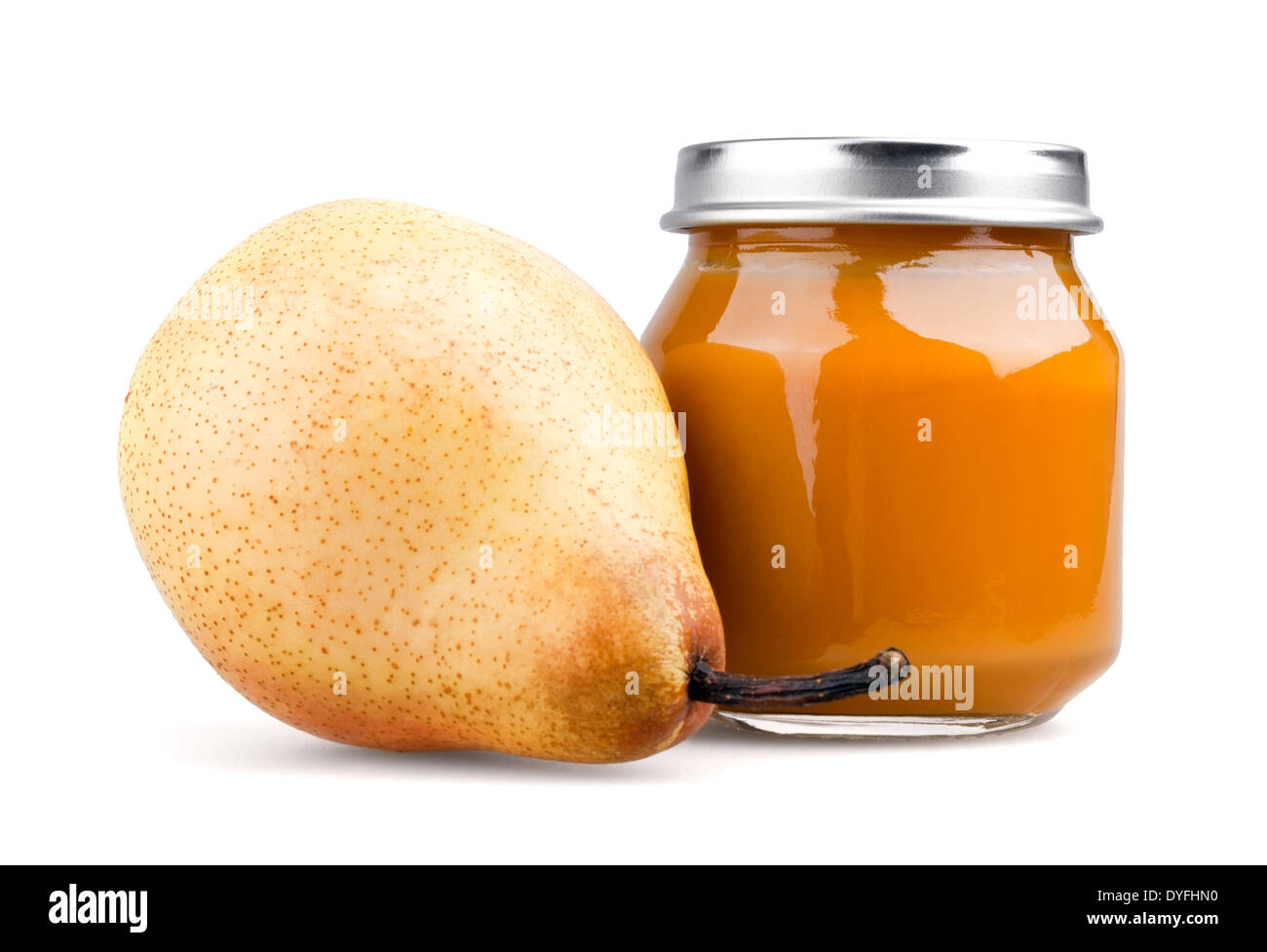 Baby food on white background Stock Photo - Alamy