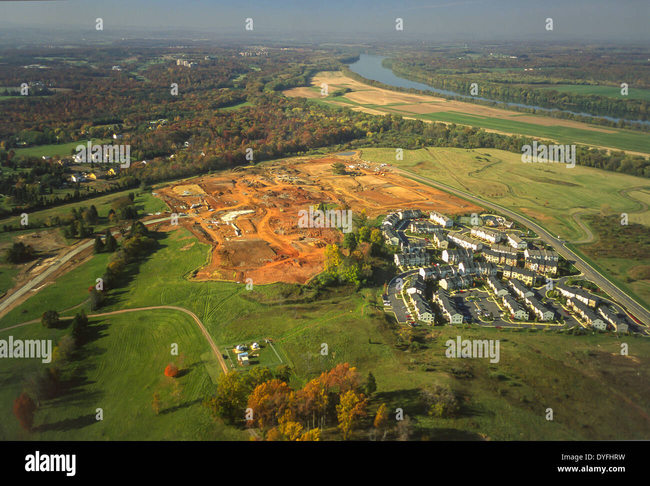 LOUDOUN COUNTY, VIRGINIA, USA - Aerial of new construction site, George ...