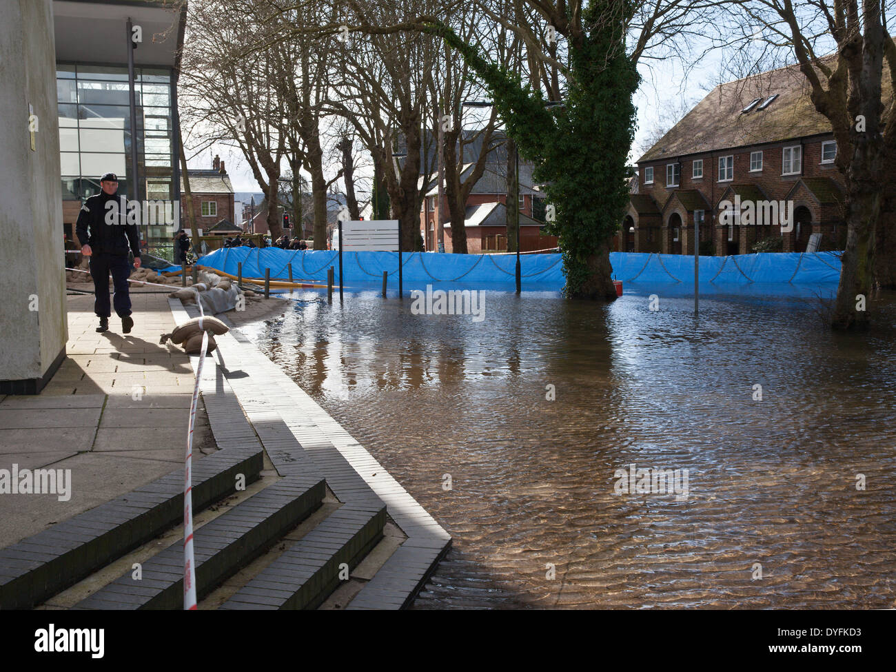 The flooded River Itchen at Park Avenue and Winchester School of Art ...