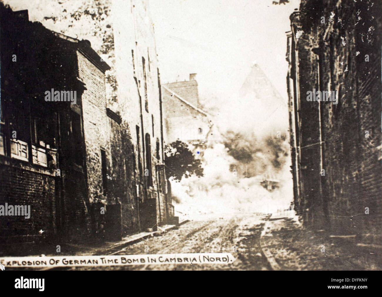 This image captures the aftermath of a German time bomb explosion in ...