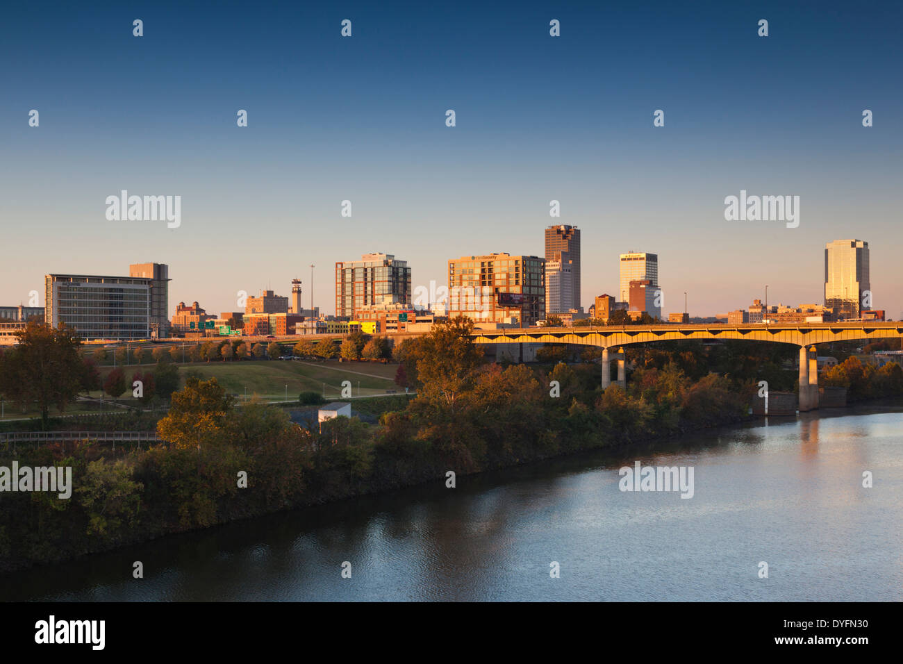 USA, Arkansas, Little Rock, city skyline from the Arkansas River at ...
