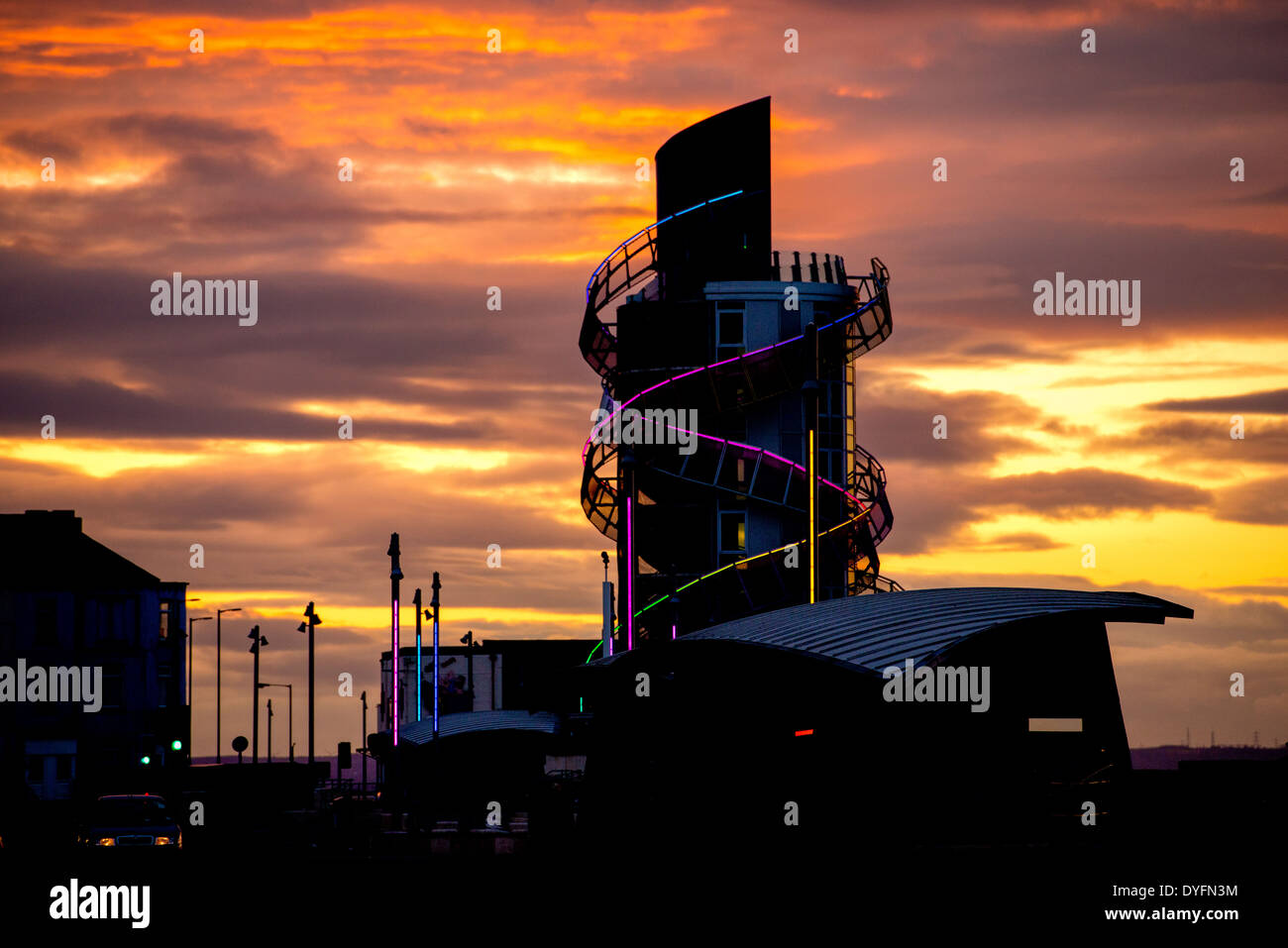 The Redcar Beacon, a vertical pier in the seaside town of Redcar, uk ...