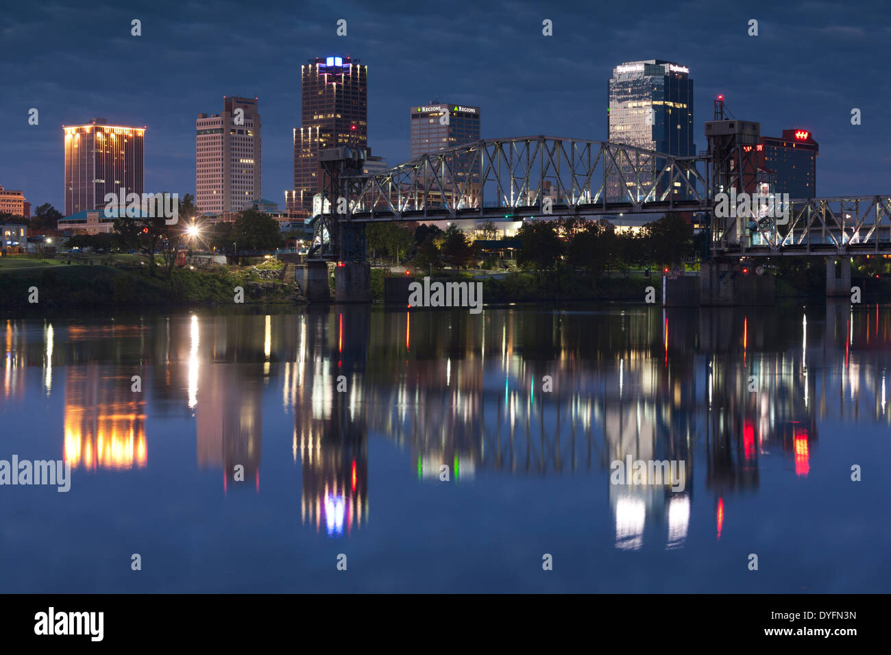 USA, Arkansas, Little Rock, city skyline from the Arkansas River at ...