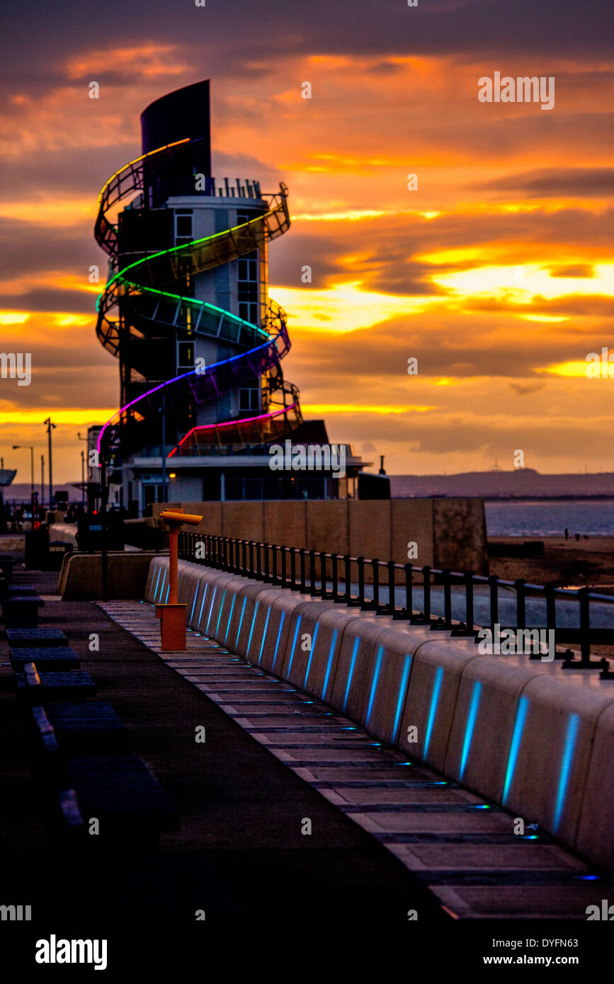 The Redcar Beacon, a vertical pier in the seaside town of Redcar, uk ...