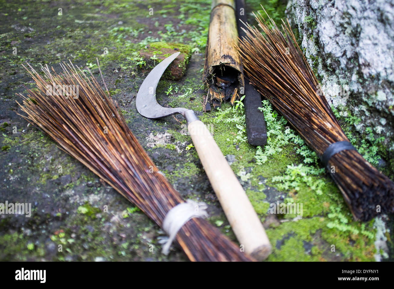 Traditional tools for cleaning up the temple - Gunung Kawi is an 11th ...