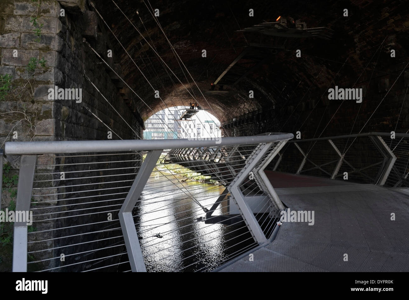 Suspended walkway Cobweb bridge footpath through the wicker arches over ...