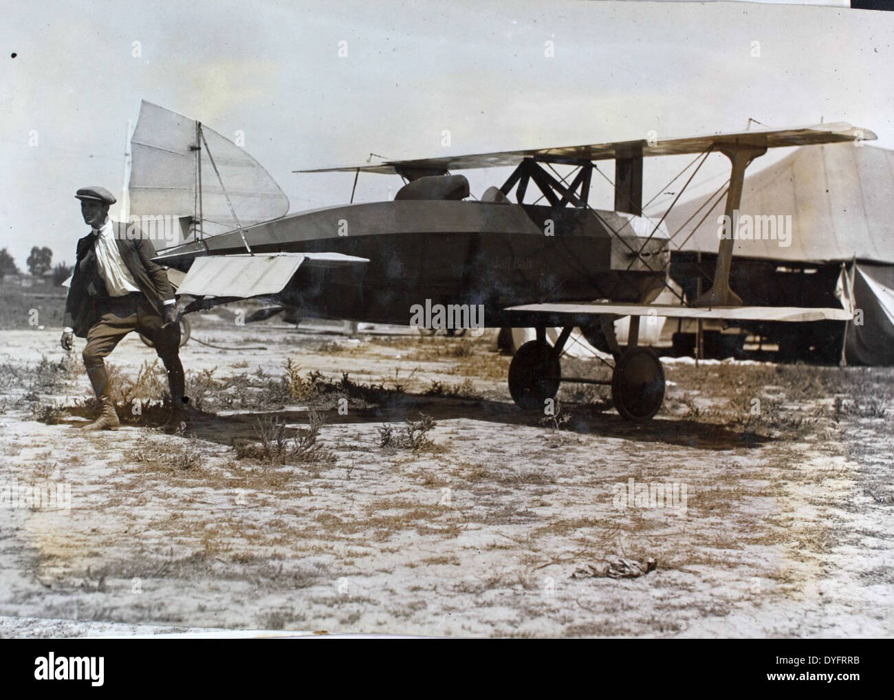Frank Clarke, a renowned barnstormer and stunt flyer, is captured ...