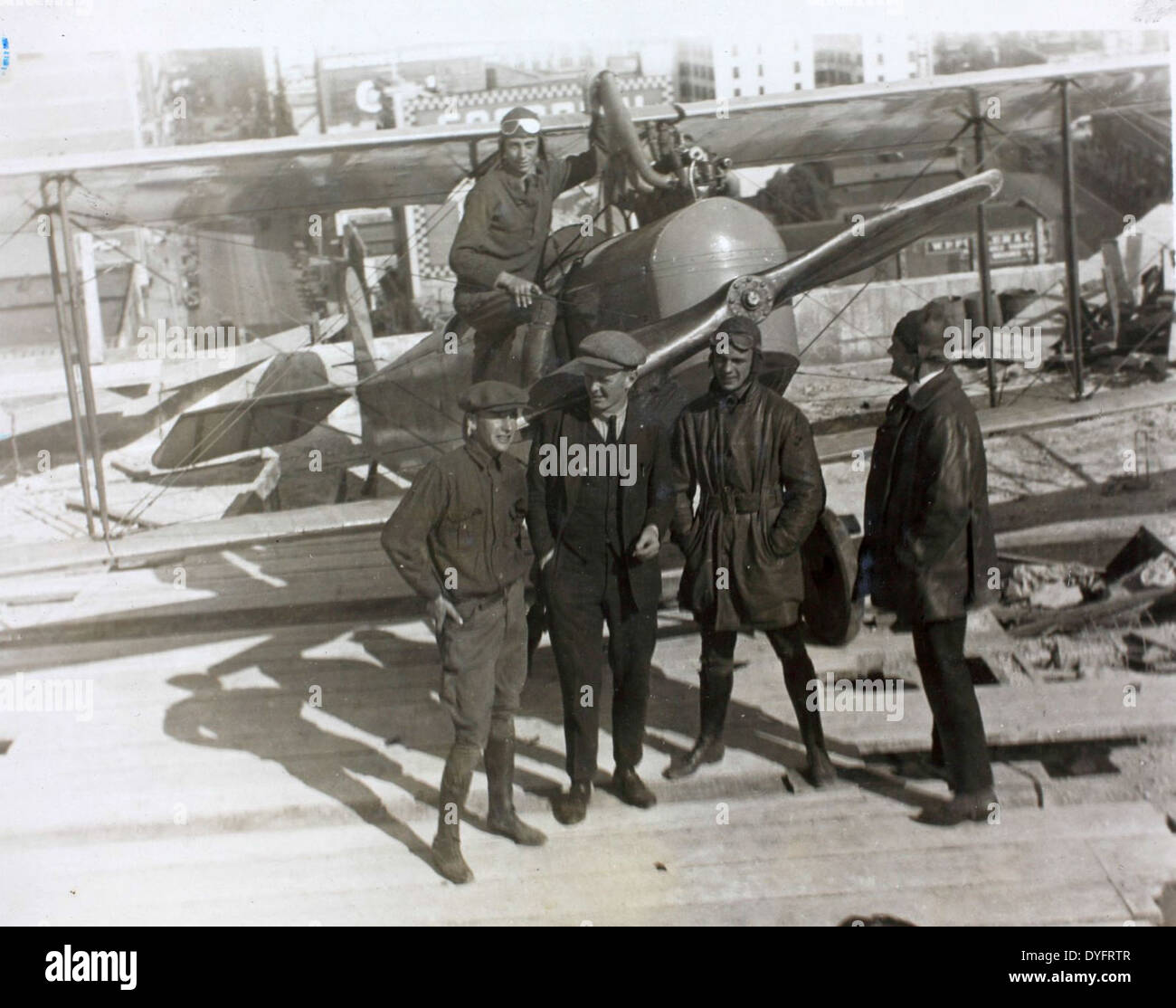 Frank Clarke, a famed barnstormer and stunt pilot, is depicted at ...