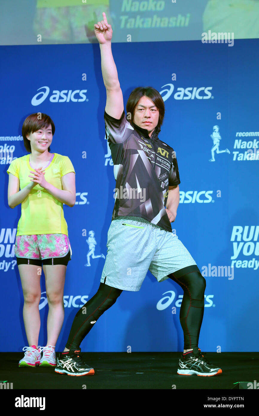 (L-R) Kasumi Ishikawa, Daisuke Miyazaki, APRIL 16, 2014 : Season concept presentation of ASICS ...