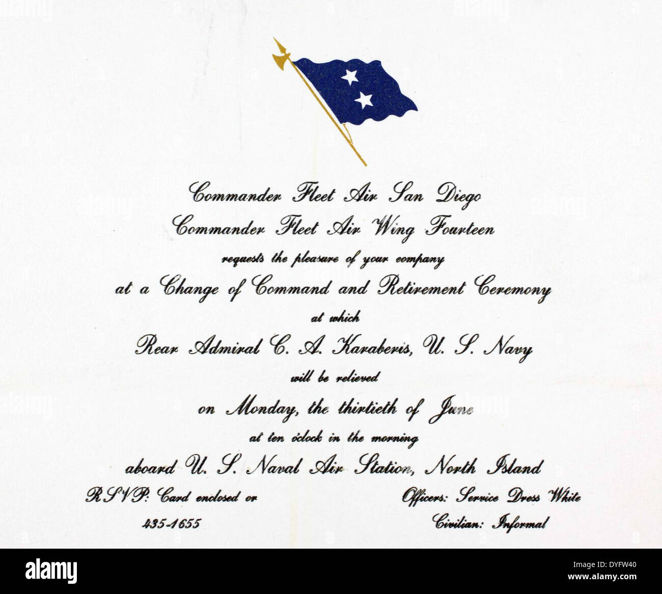 Invitation to RADM Karaberis Change of Command Stock Photo - Alamy