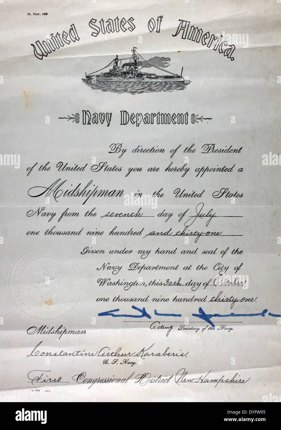 This certificate marks the appointment of an individual to the rank of ...