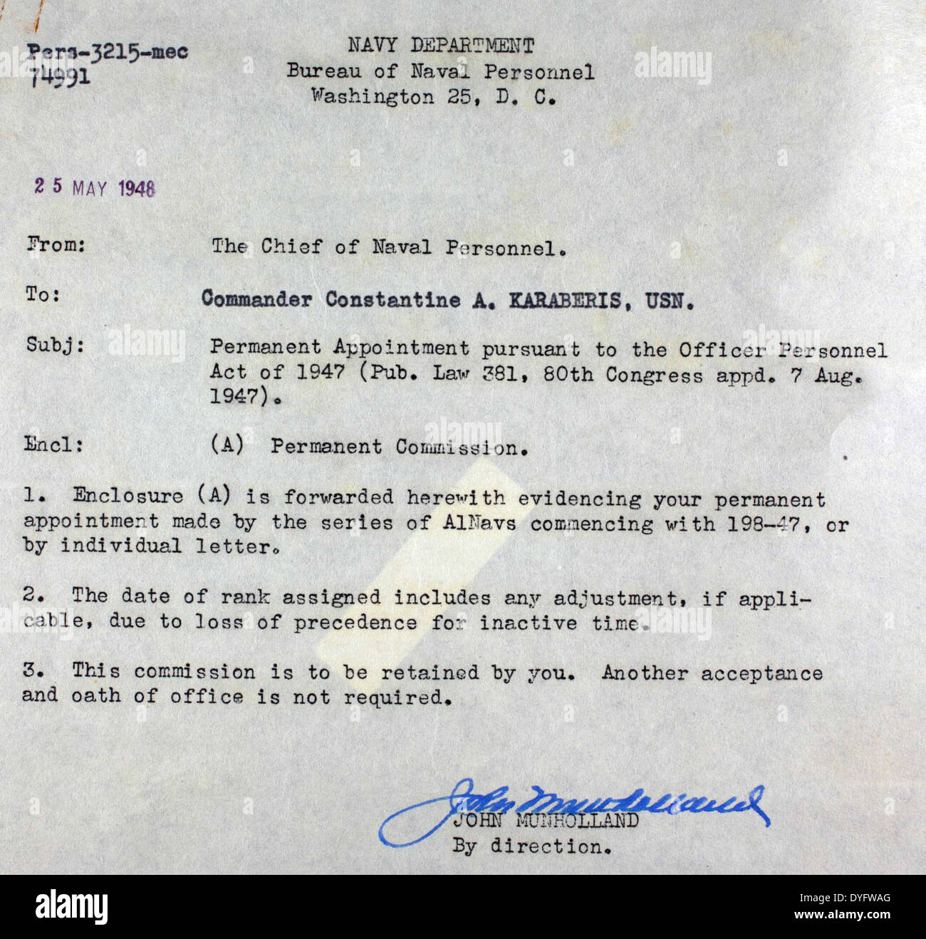 This certificate appoints Karaberis to the rank of Commander in the ...